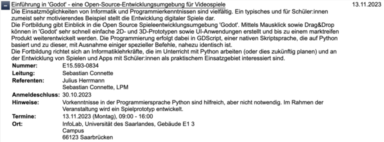 Lehrerfortbildungen im Schuljahr 23/24 | InfoLab Saar